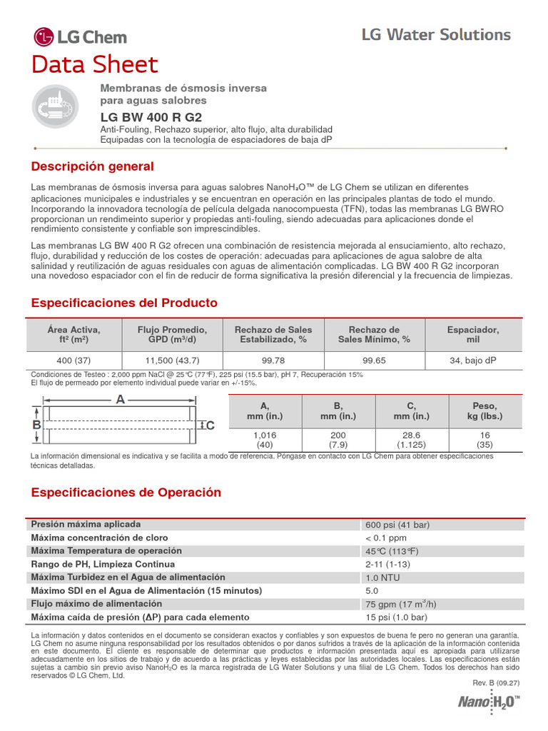 Datasheet - LG - BW - 400 - R - G2 - ESP (1) - 5 2 | PDF | Hidrología | Agua