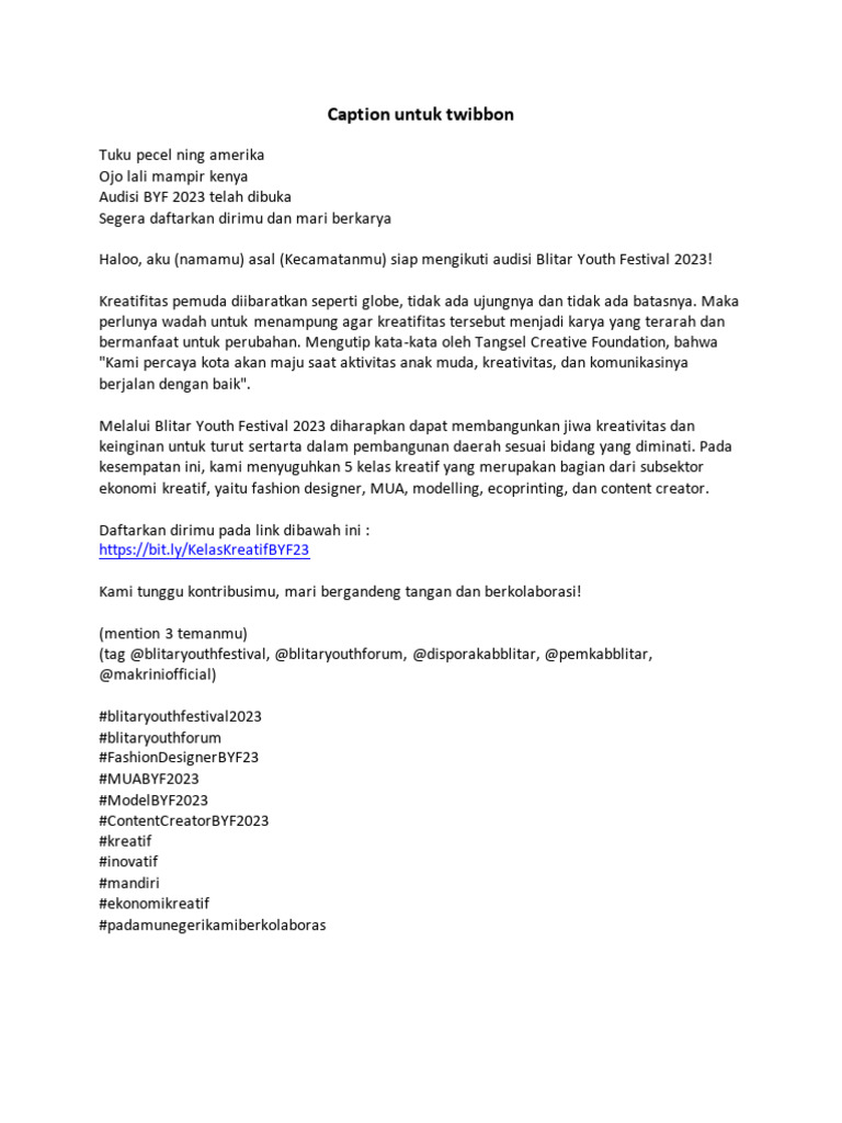 Caption Untuk Twibbon | PDF