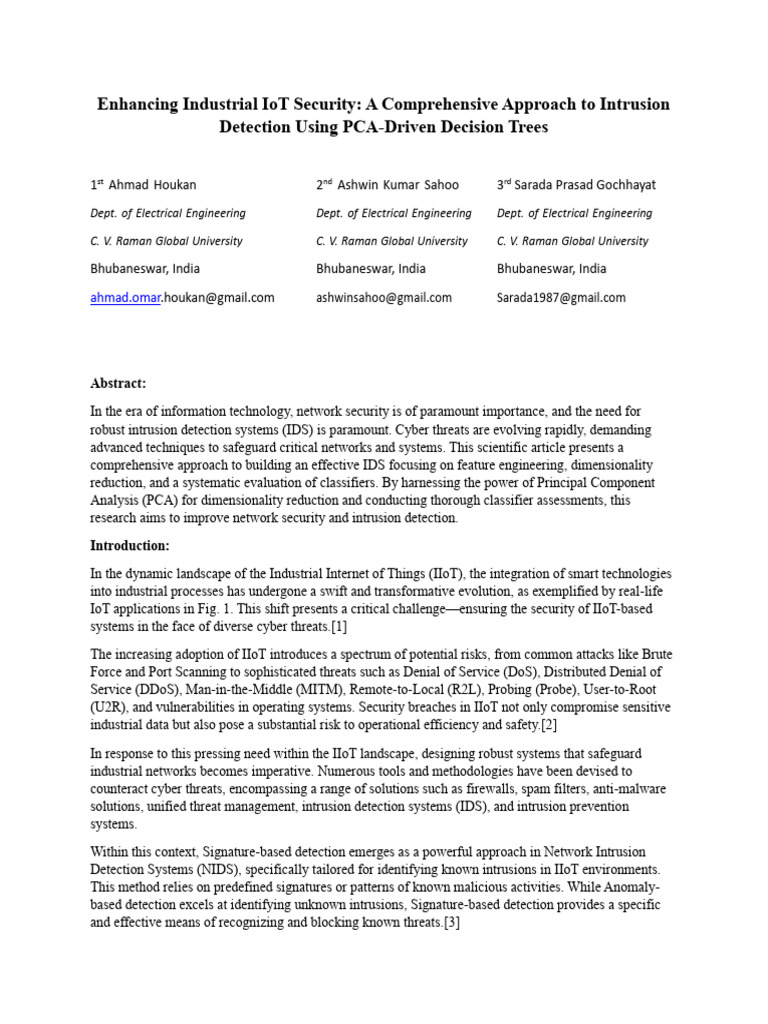 Enhancing Industrial IoT Security: A Comprehensive Approach To Intrusion Detection Using PCA ...