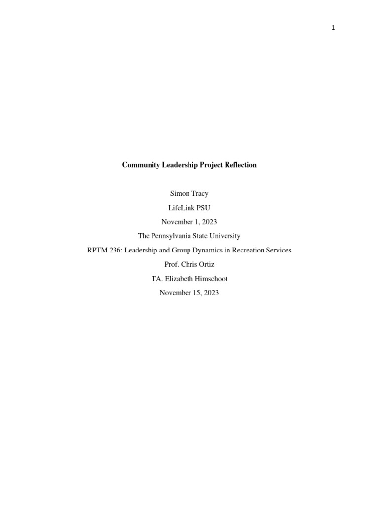 Simon Tracy - Community Leadership Project Reflection Lifelink Psu ...