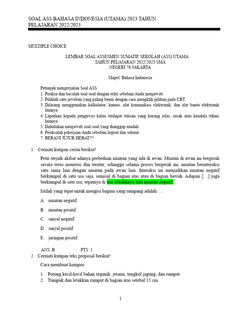 Su Ass Bindo 2023 - To - 1.2 | PDF | Kajian Bahasa Asing | Sains & Matematika