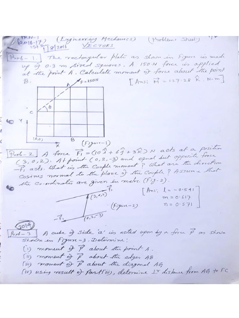 CO-1, FORCE VECTOR (1 To 10), PROBLEM SHEETS,, IT-1, PRN-1 (2022-23), 1st Sem. | PDF