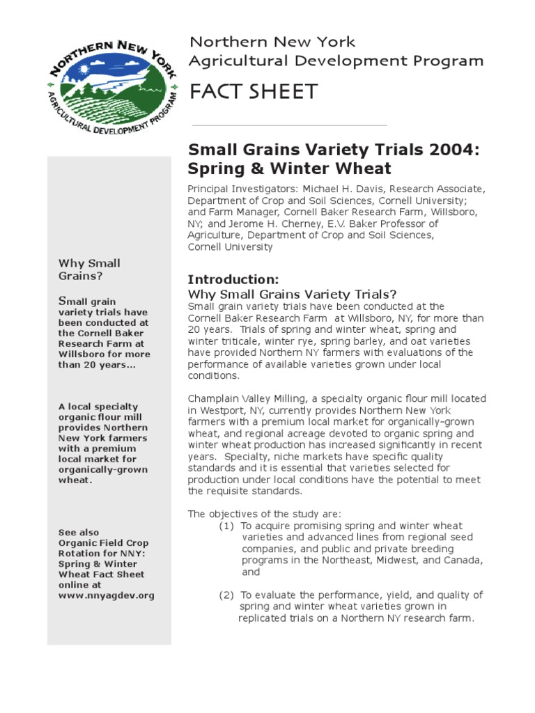 Fact Sheet: Small Grains Variety Trials 2004: Spring & Winter Wheat ...
