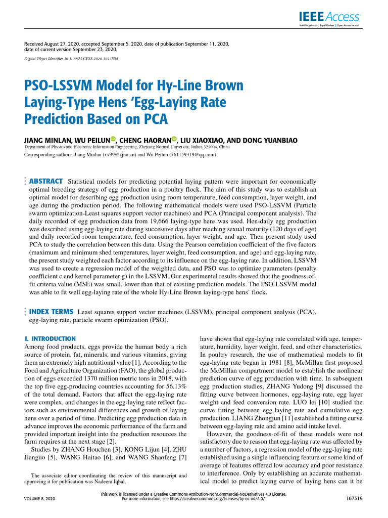 PSO-LSSVM Model For Hy-Line Brown Laying-Type Hens Egg-Laying Rate Prediction Based On PCA | PDF ...
