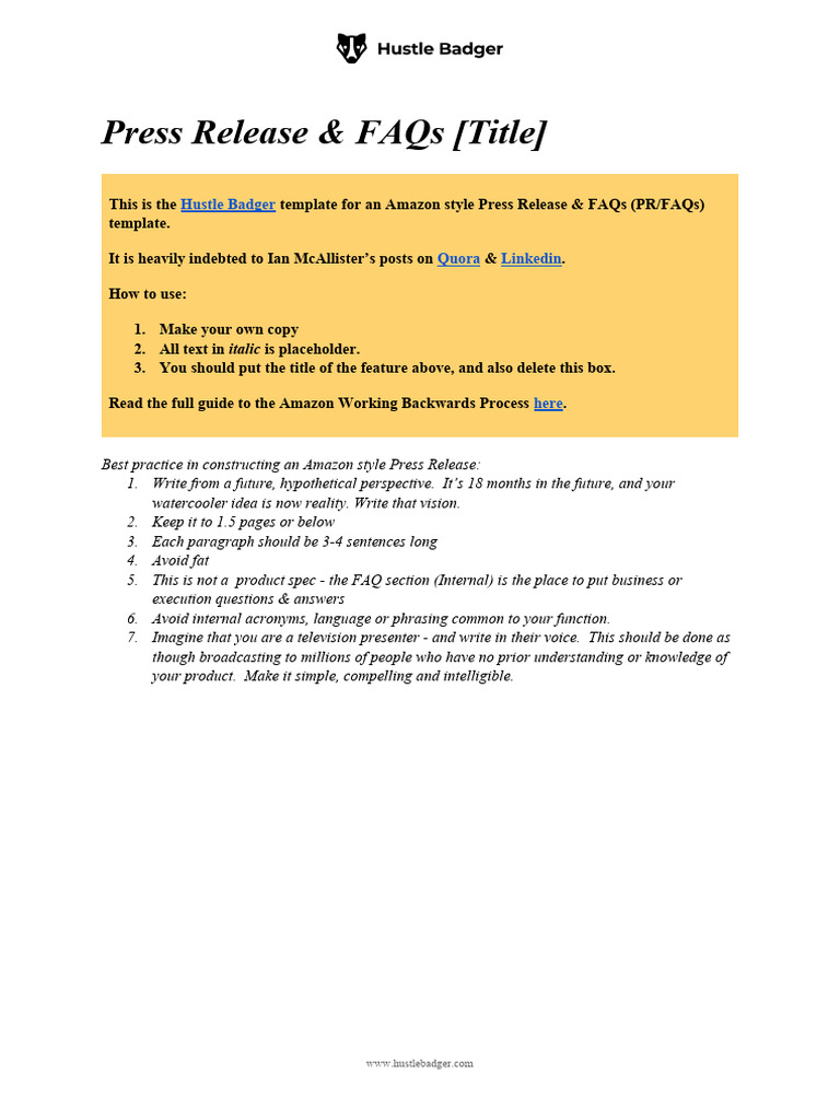 Amazon Press Release & FAQs (PR - FAQs) Template | PDF | Retail ...