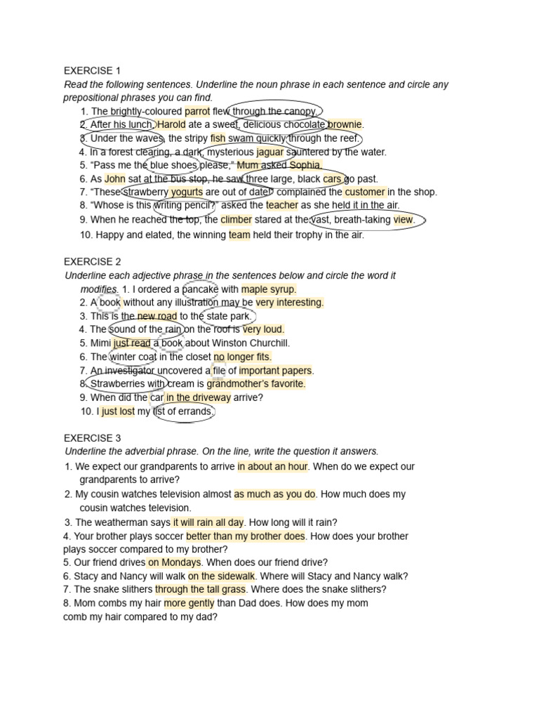Phrases Exercises en Ingles | PDF | Syntax | Linguistics
