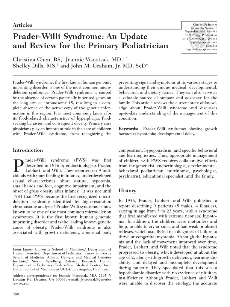 Chen Et Al 2007 Prader Willi Syndrome An Update and Review For The ...