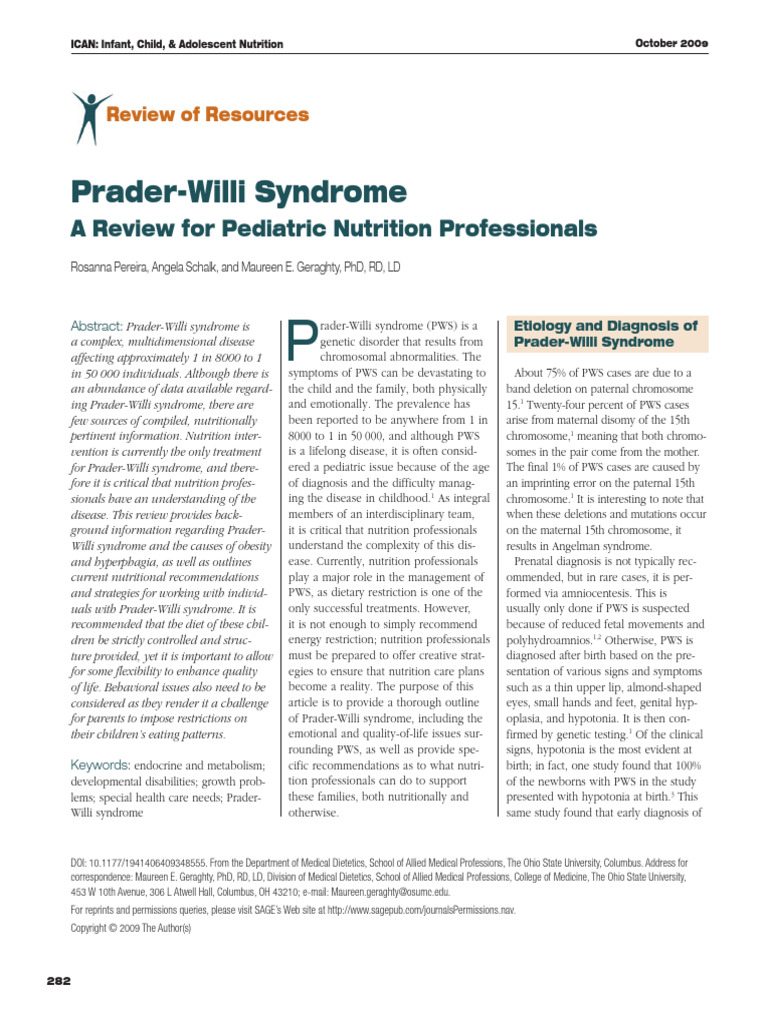 Pereira Et Al 2009 Prader Willi Syndrome A Review For Pediatric ... Pereira Et Al 2009 Prader Willi Syndrome A Review For Pediatric ...