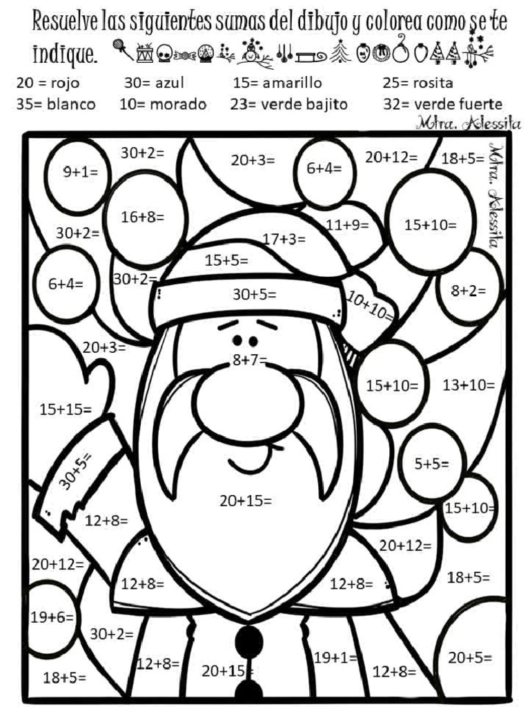 Fichas de Navidad para Practicar Sumas Coloreando Por Materiales ...