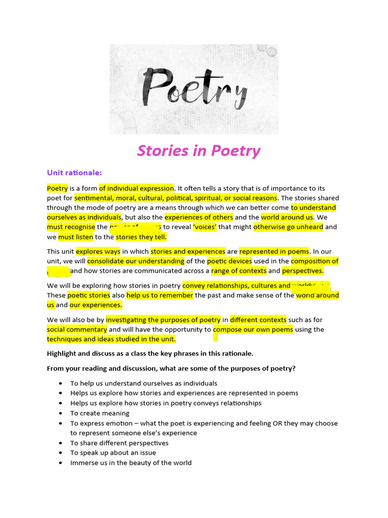 Introduction To Stories in Poetry | PDF | Poetry | Experience