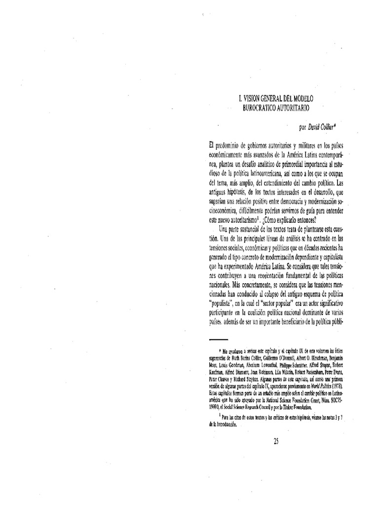 Unidad 2 - Collier - Vision General Del Modelo Burocratico Autoritario | PDF