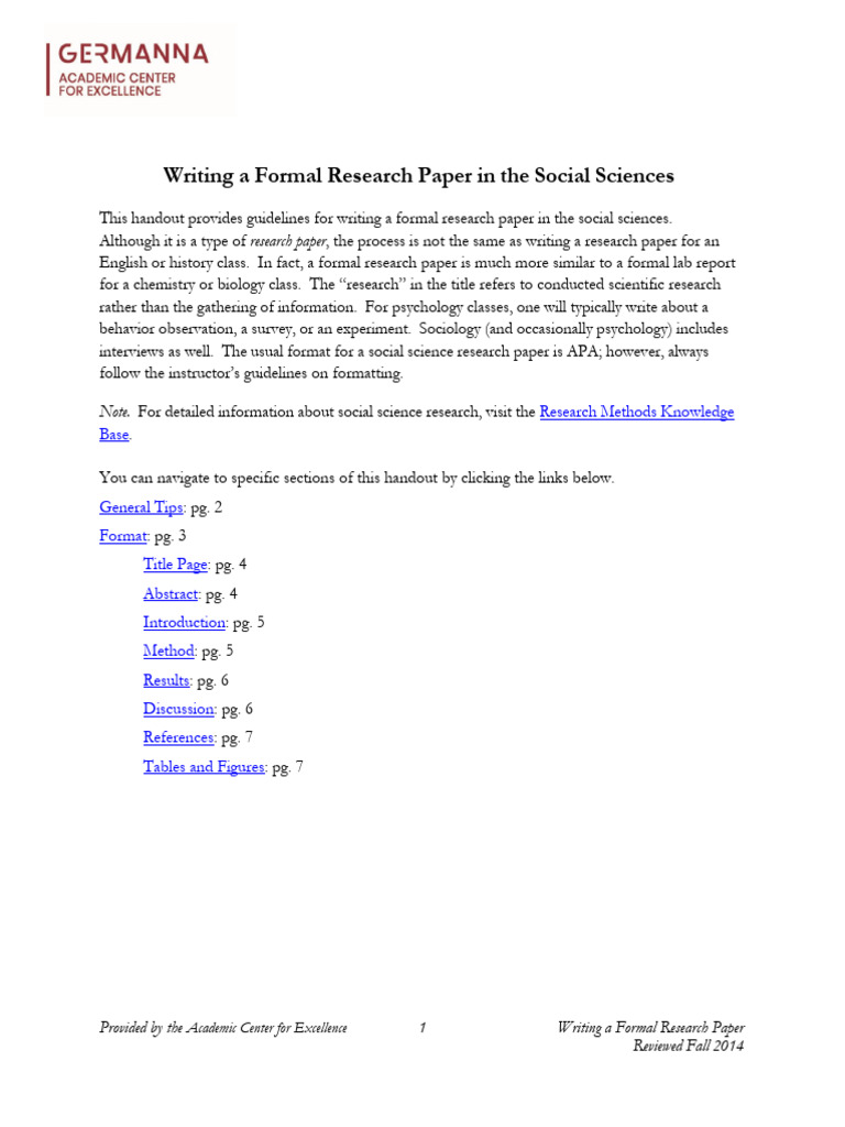 Writing A Formal Research Paper in The Social Sciences | Download Free ...
