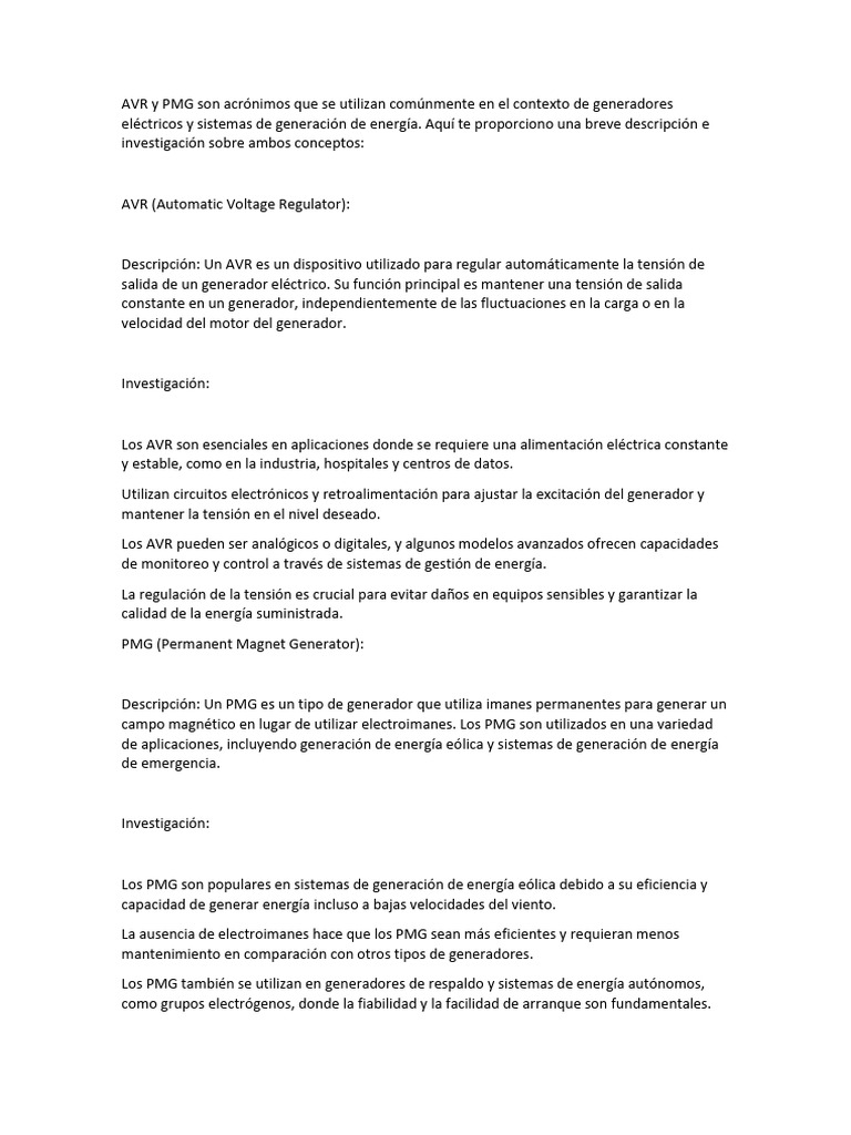 Reguladores AVR y Generadores PMG | PDF | Generador eléctrico ...