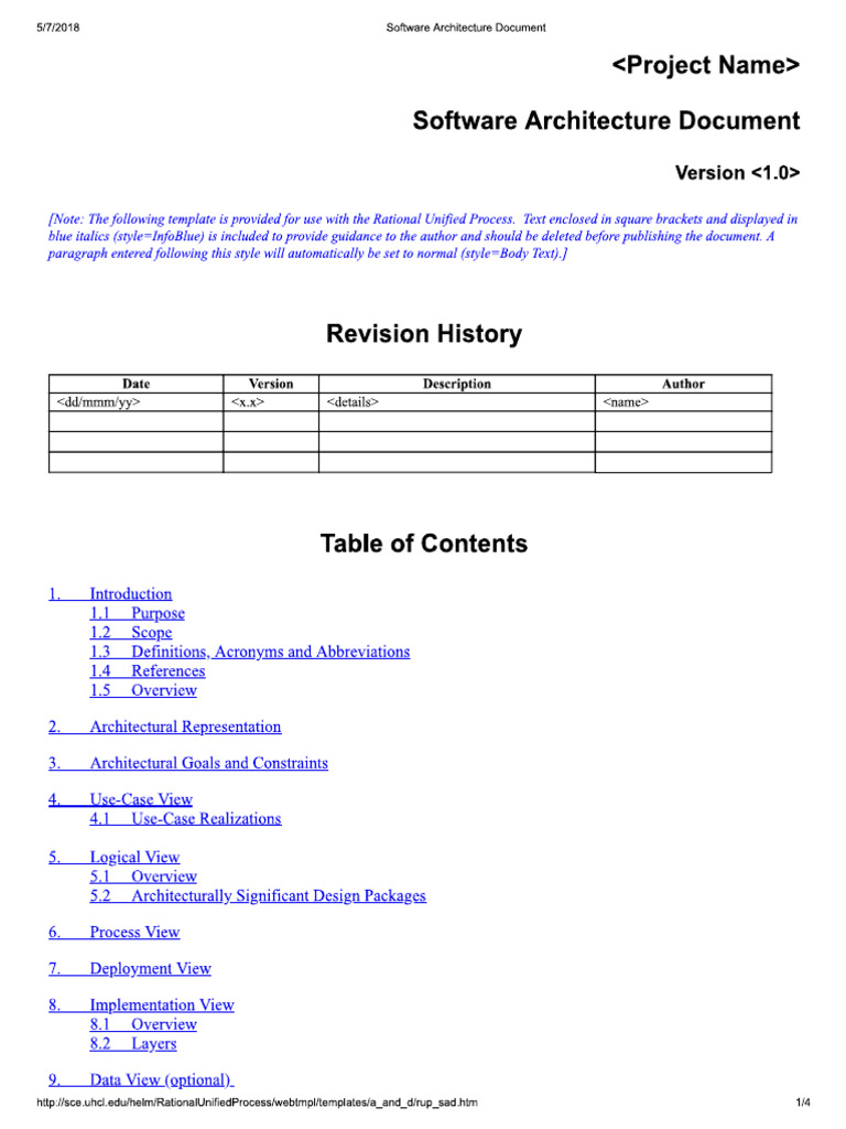 Template 1 RUP Software Architecture Documentation Template | PDF