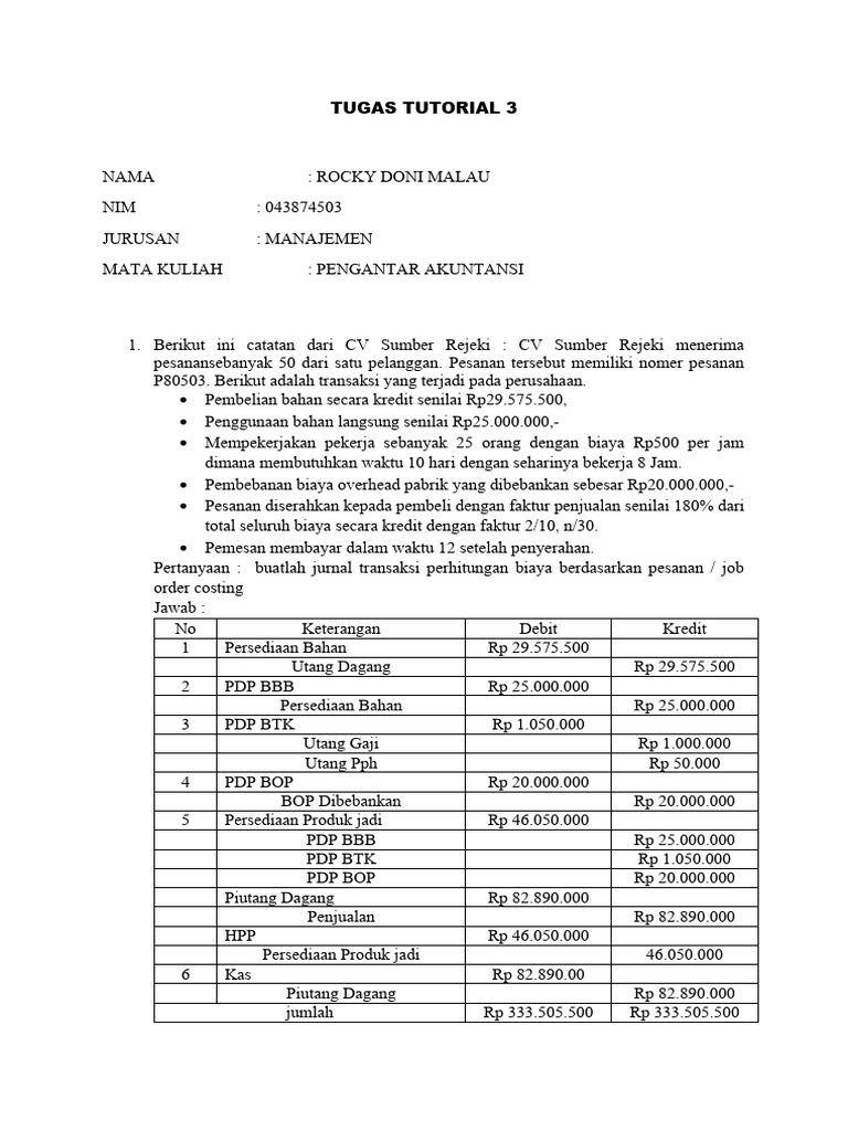 Tugas Tutorial 3 Pengantar Akuntansi | PDF