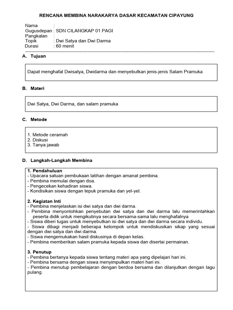 Rencana Membina (Dwi Satya Dan Dwi Darma) | PDF