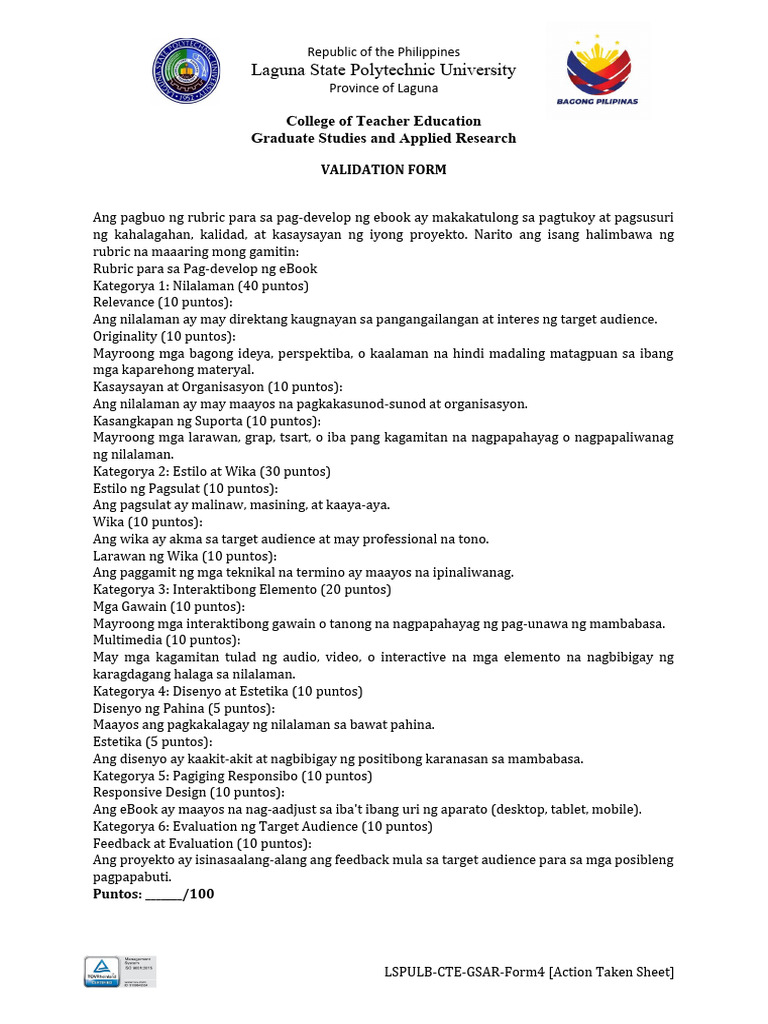 Validation Form E Basa | PDF