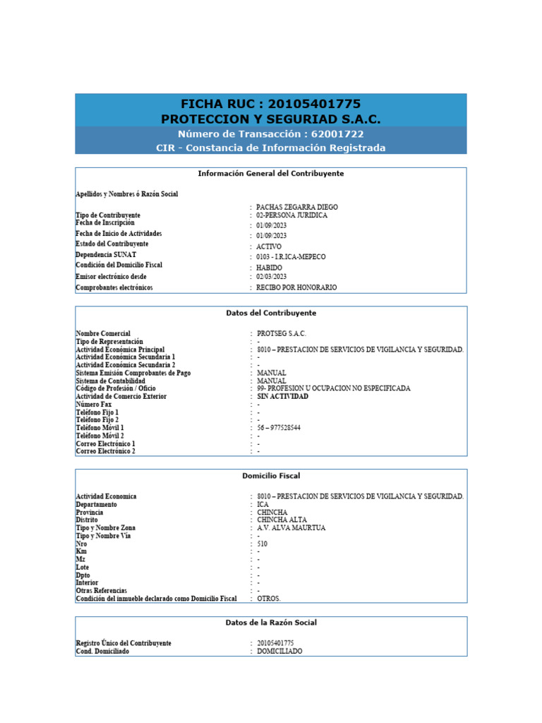 Ficha Ruc | PDF | Business | Telecomunicaciones