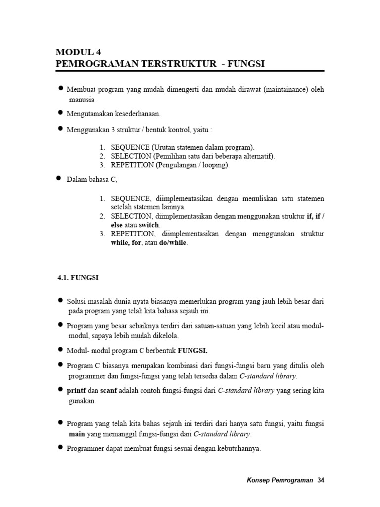 Bab 4 PEMROGRAMAN TERSTRUKTUR - FUNGSI | PDF | Komputer