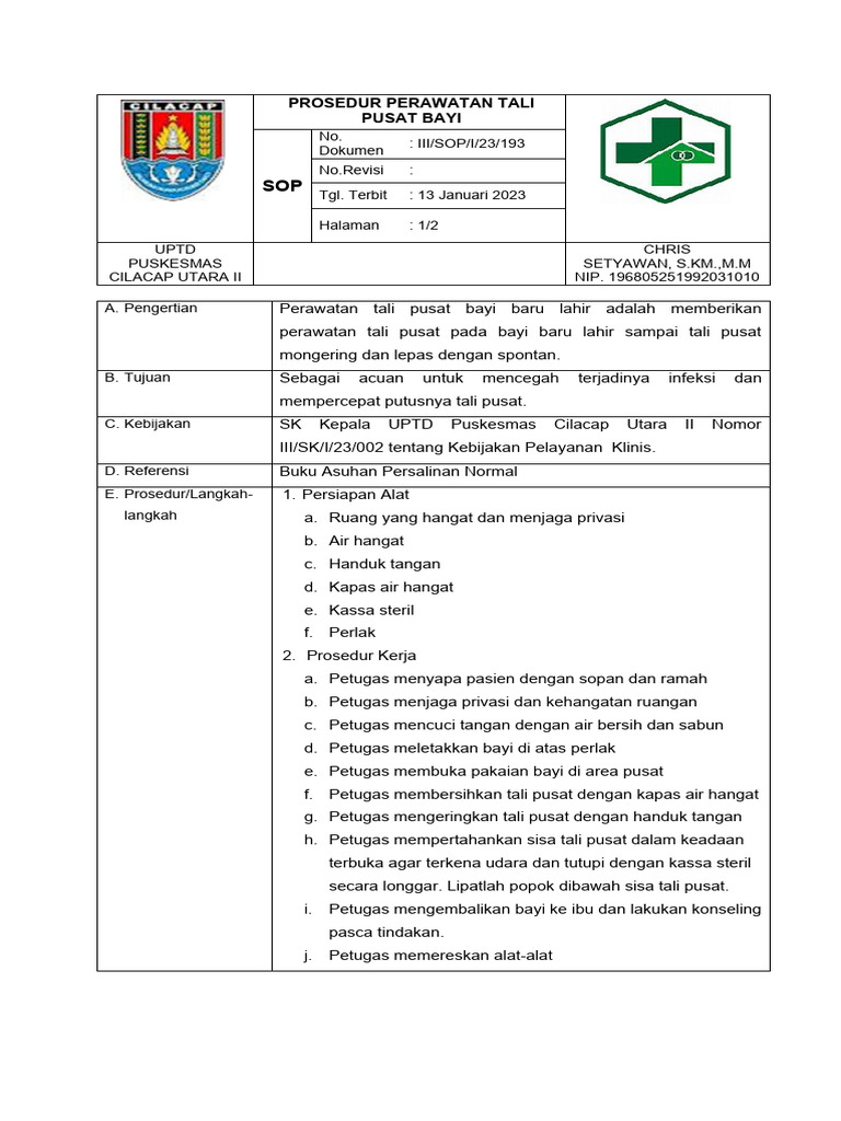 Prosedur Perawatan Tali Pusat Bayi | PDF