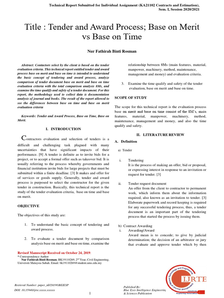 Tender Evaluation for Contractors | PDF | Procurement | Business