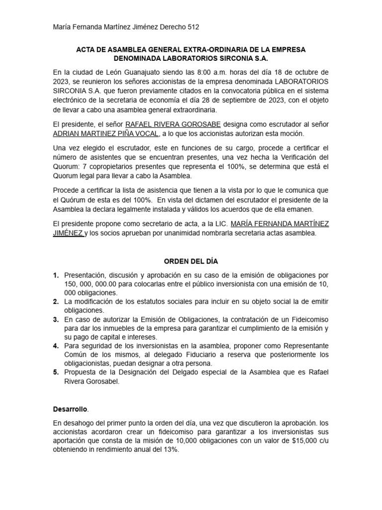 ACTA DE ASAMBLEA GENERAL | PDF | Gobierno