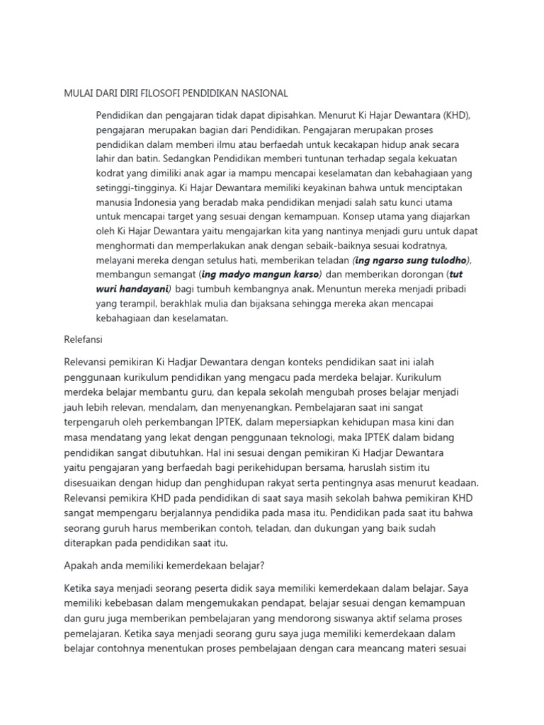 Mulai Dari Diri Filosofi Pendidikan Nasional | PDF