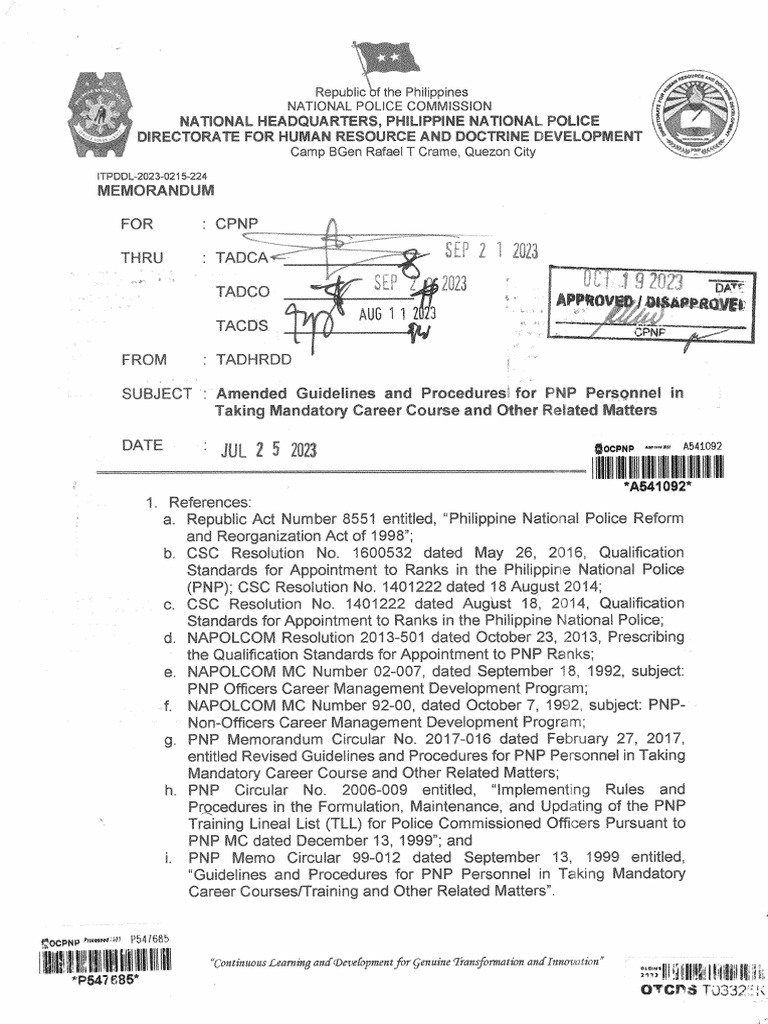 Amended Guidelines and Procedures For PNP Personnel in Taking Mandatory ...