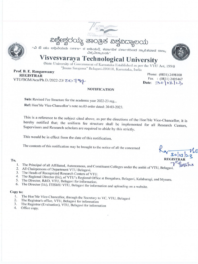 Fees - PHD Vtu | PDF
