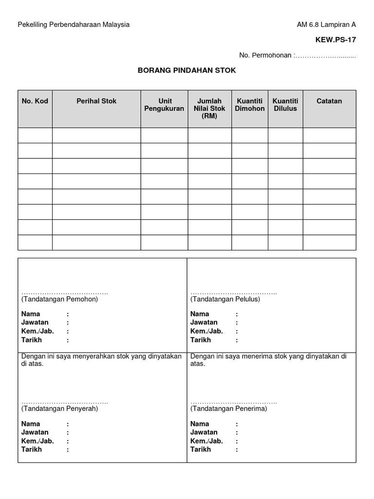 Borang Pindahan Stok Malaysia | PDF