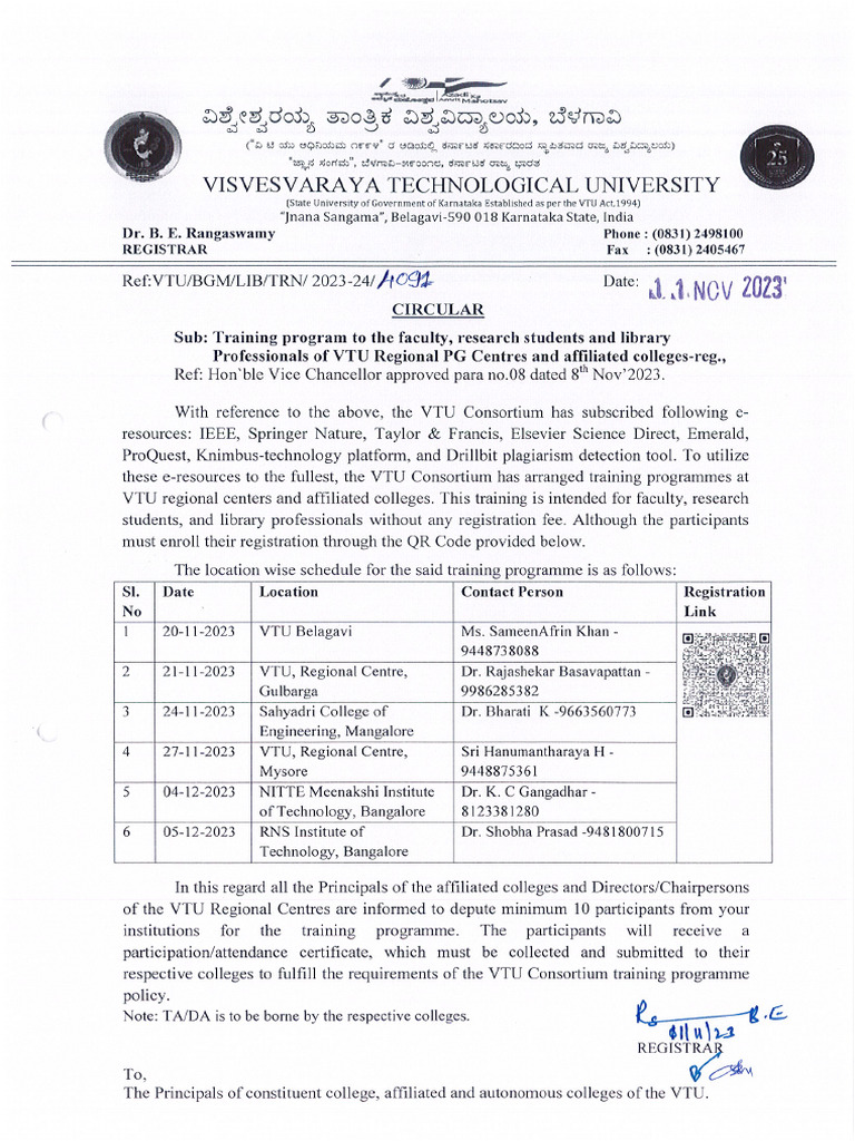 Training Program VTU Consortium | PDF