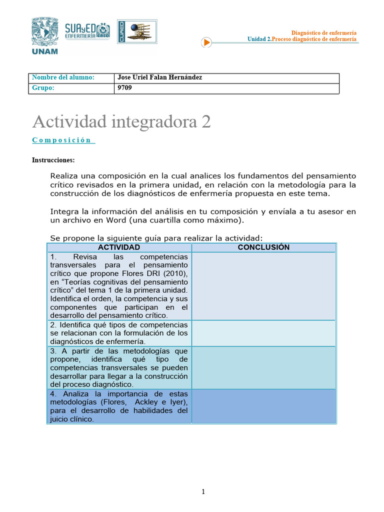 Act Integ U2 | PDF | Diagnostico medico | Enfermería