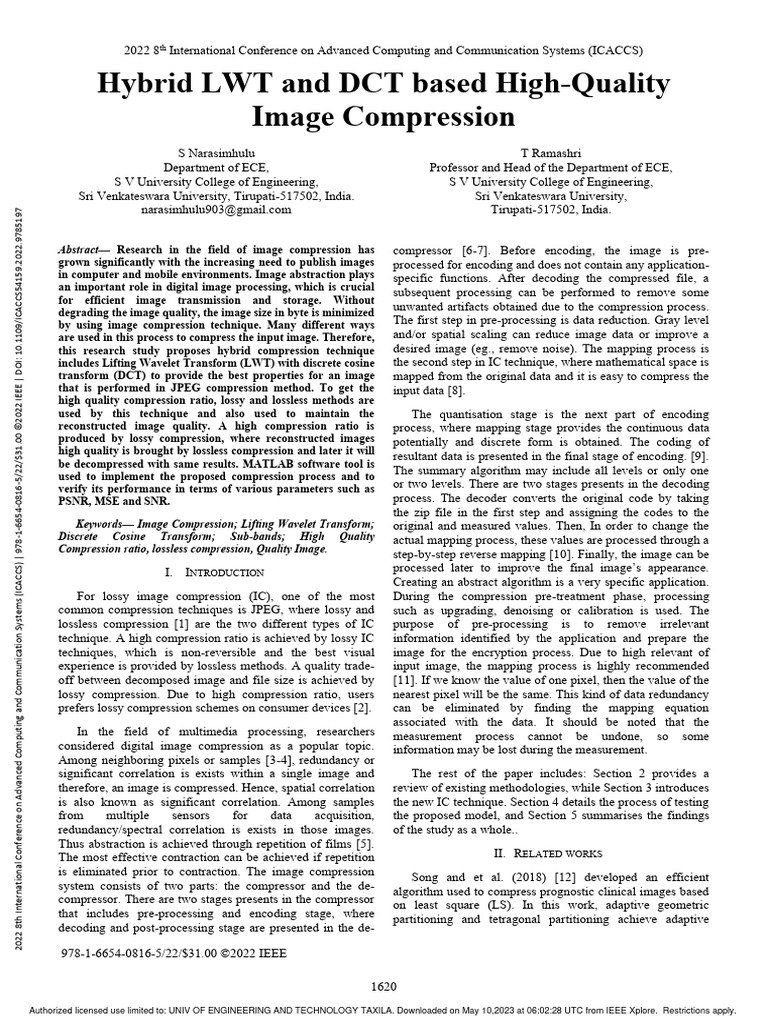 Hybrid LWT and DCT Based High-Quality Image Compression | PDF | Data Compression | Imaging