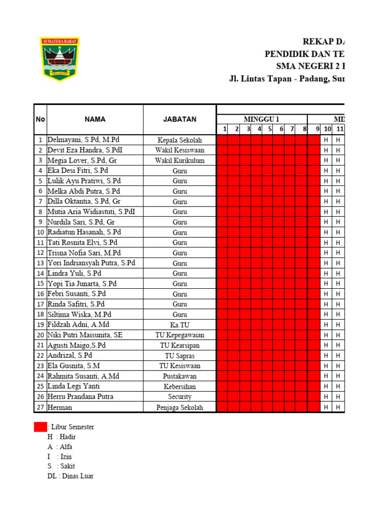 Rekap Daftar Hadir Guru Dan Tu Bulan | PDF