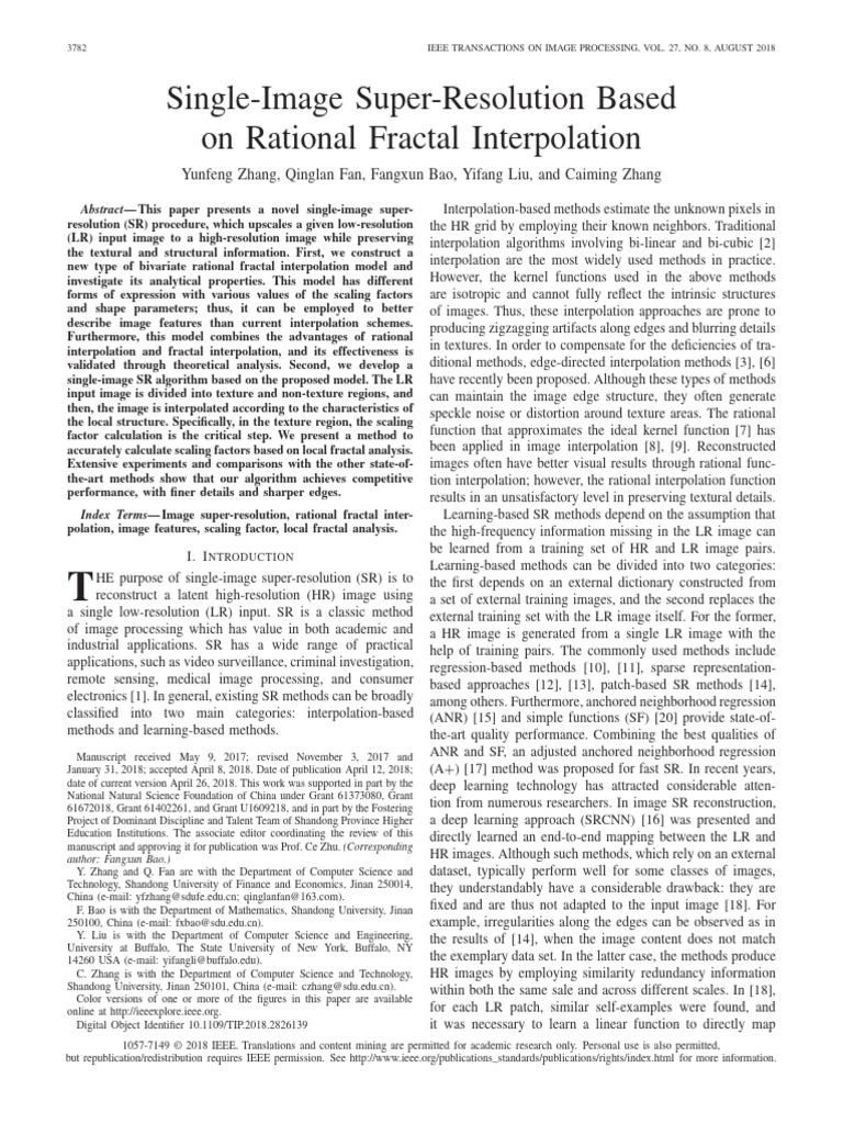 Single-Image Super-Resolution Based On Rational Fractal Interpolation | PDF | Texture Mapping ...