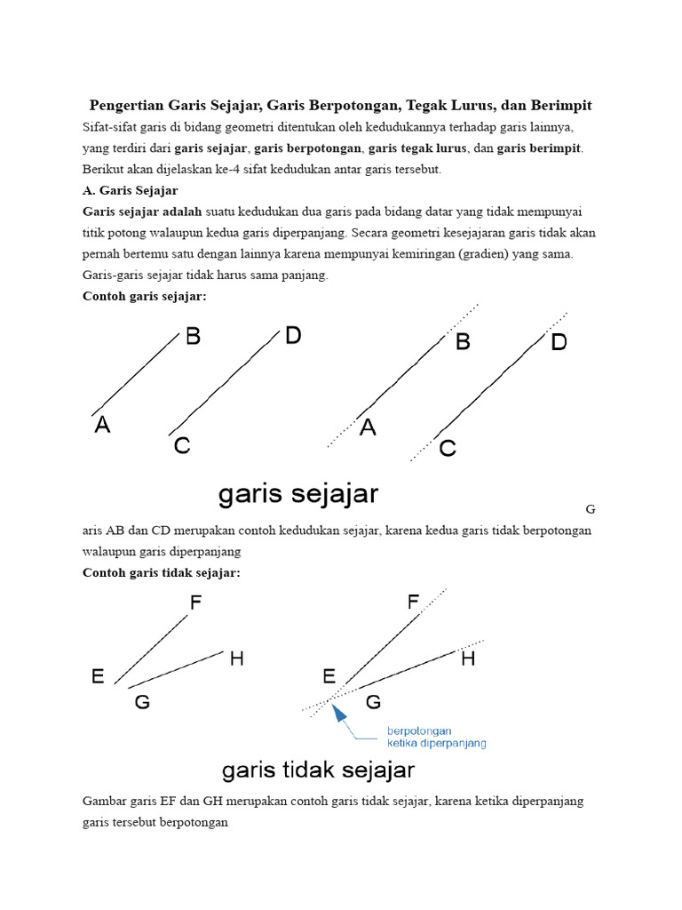 Materi Garis (Sejajar, Berpotongan, Berimpit) | PDF