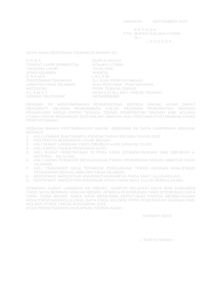 Surat-Surat PPPK Ningsi | PDF