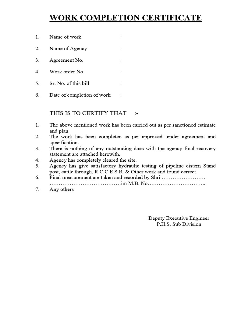 Work Completion Cartificate | PDF