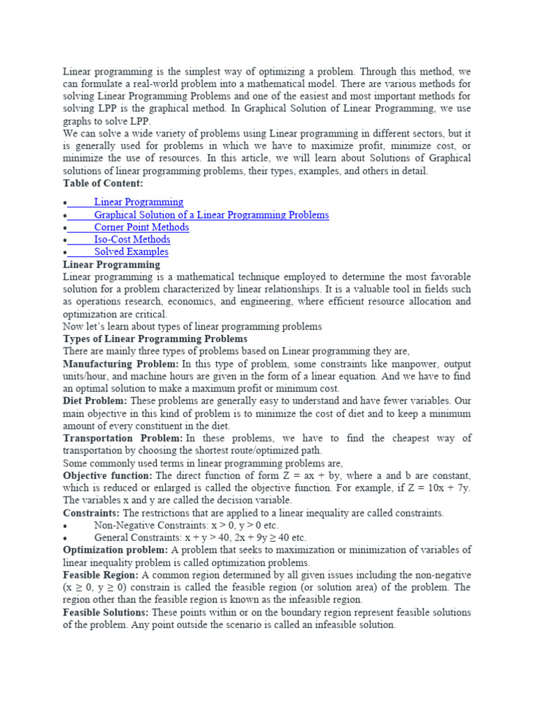 Linear Programming Is The Simplest Way of Optimizing A Problem | PDF | Mathematical Optimization ...