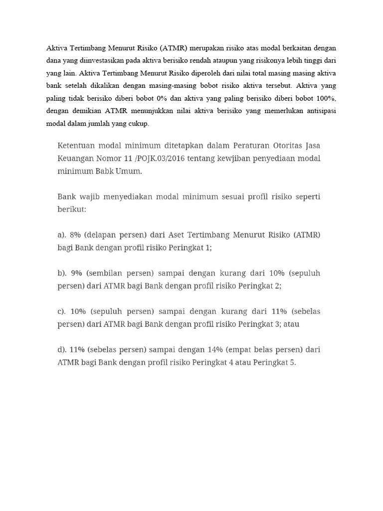 Aktiva Tertimbang Menurut Risiko Pdf