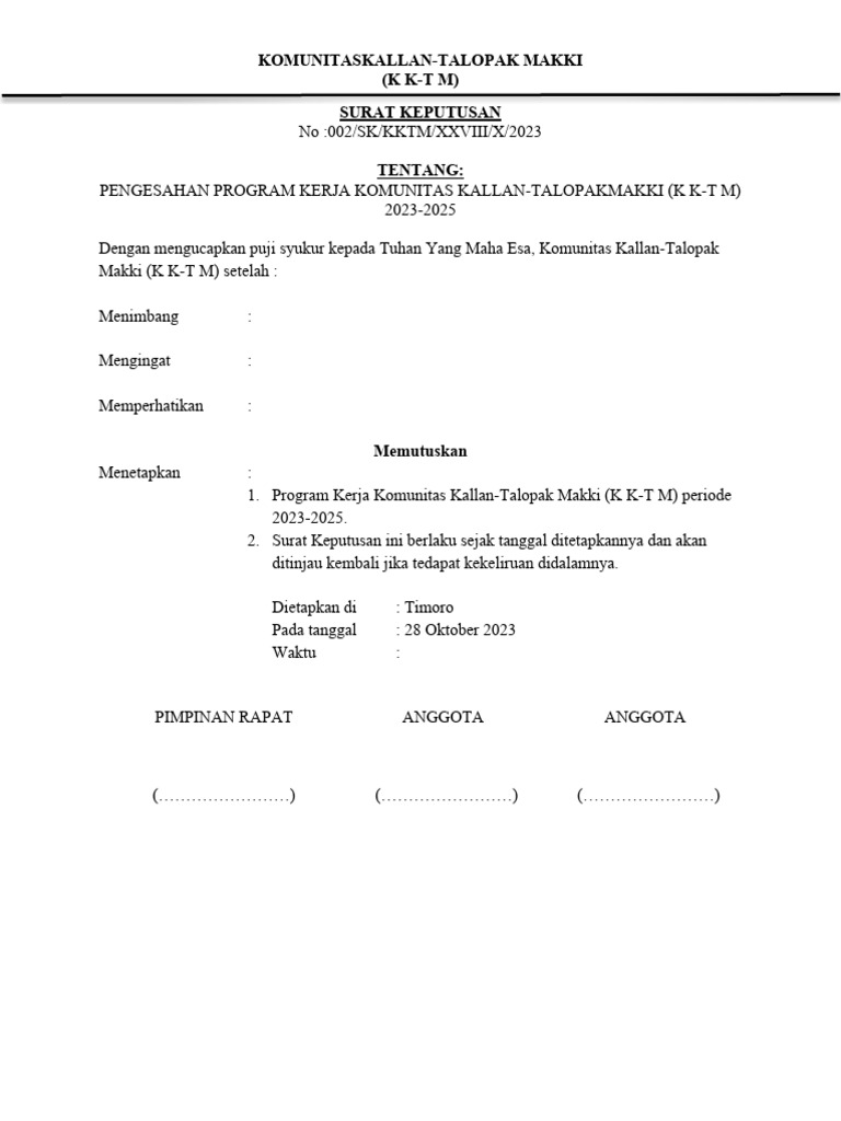 SURAT KEPUTUSAN Program Kerja | PDF