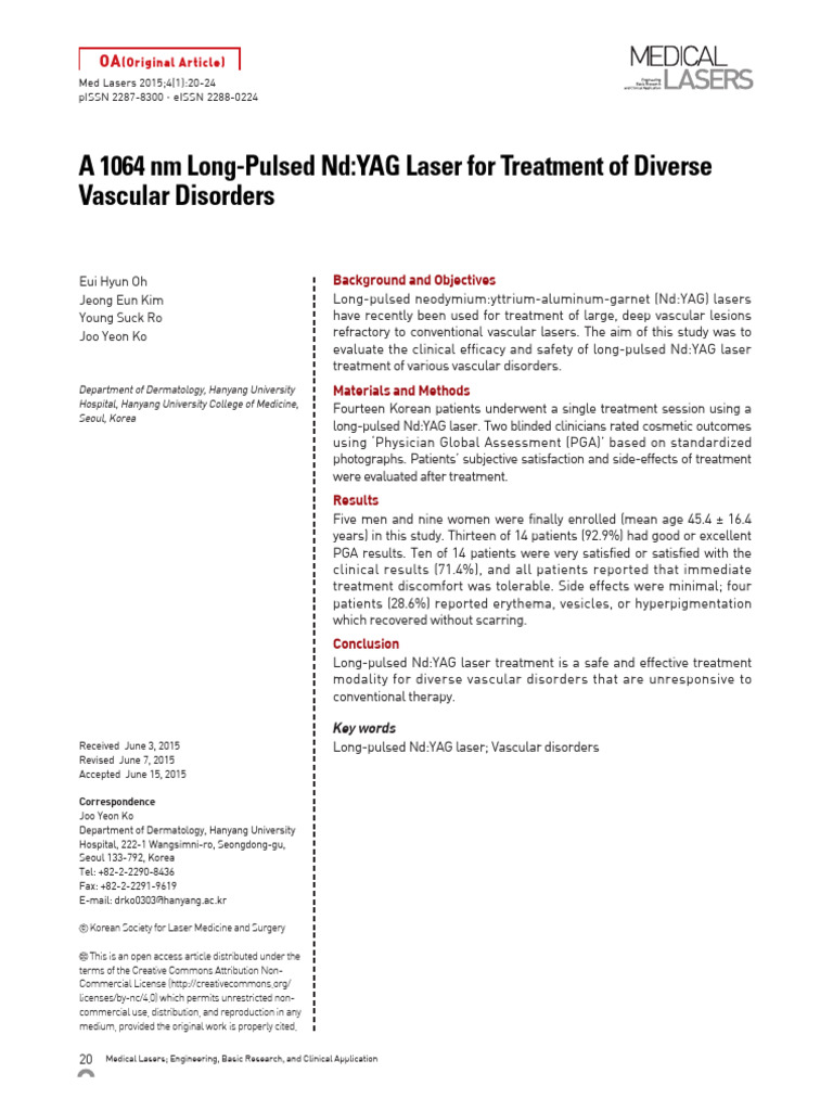 A 1064 NM Long-Pulsed Nd:YAG Laser For Treatment of Diverse Vascular ...
