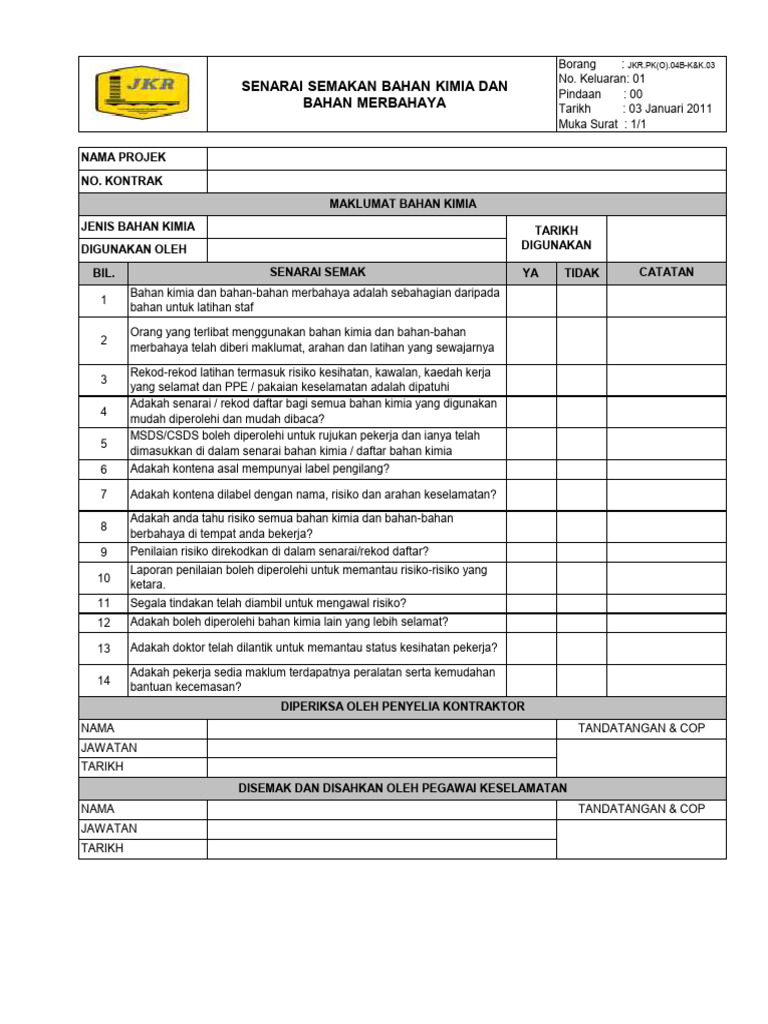 003 - Chemical Hazardous Checklist | PDF