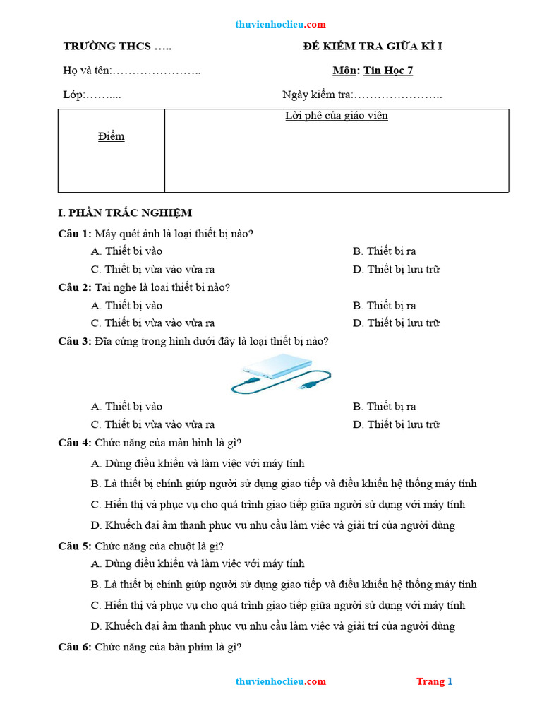 De Kiem Tra Giua HK1 Tin 7 KNTT 23 24 | PDF