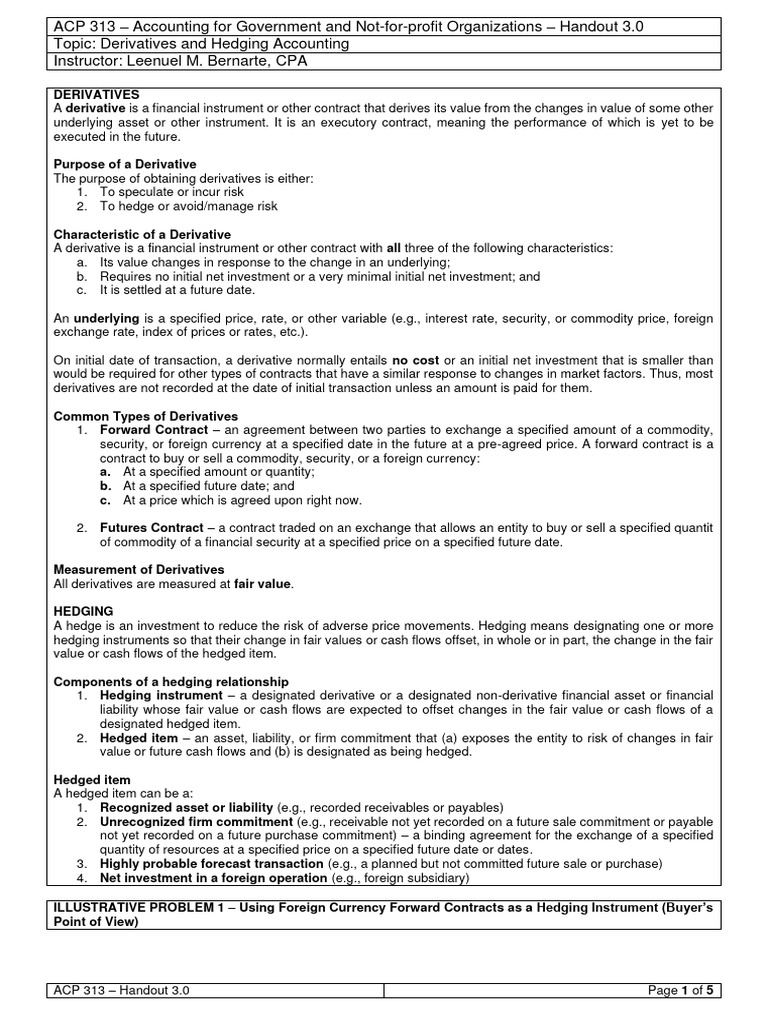 Handout 3.0 ACP 313 Derivatives and Hedging Accounting - v2 | PDF ...