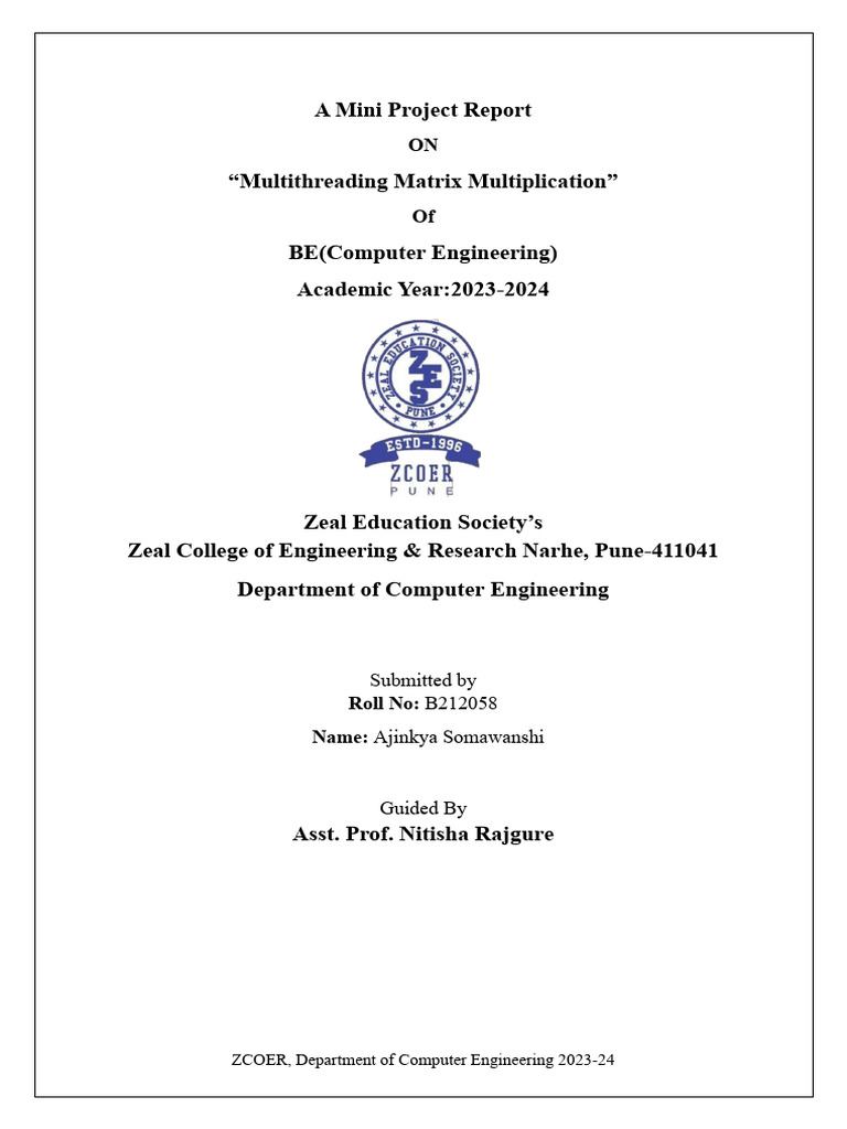 DAA Mini Project | Download Free PDF | Matrix (Mathematics) | Thread (Computing)