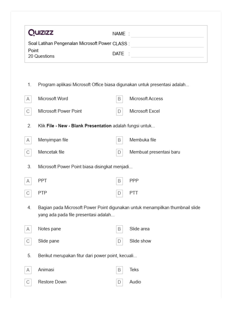 Soal Latihan Pengenalan Microsoft Power Point | PDF