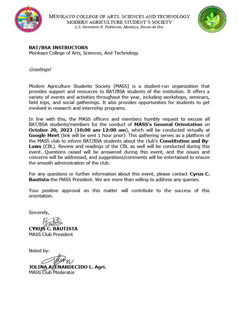 Excuse Letter For General Orientation | PDF | Social Science | Science ...