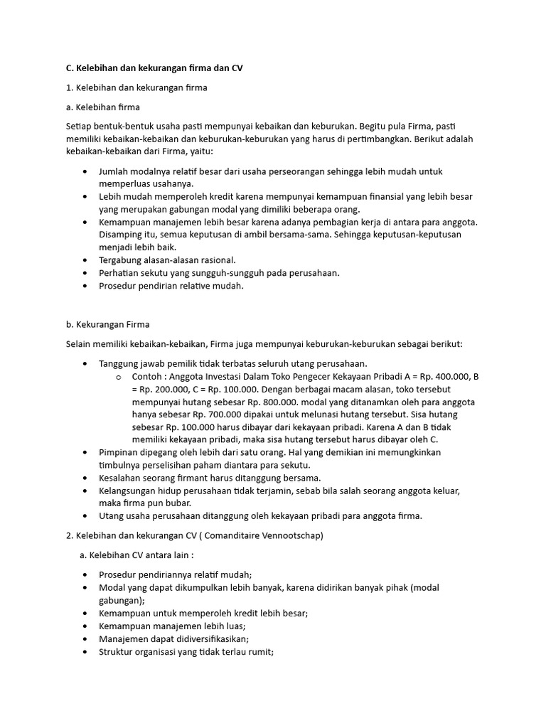 Kelebihan Dan Kekurangan Firma Dan CV | PDF