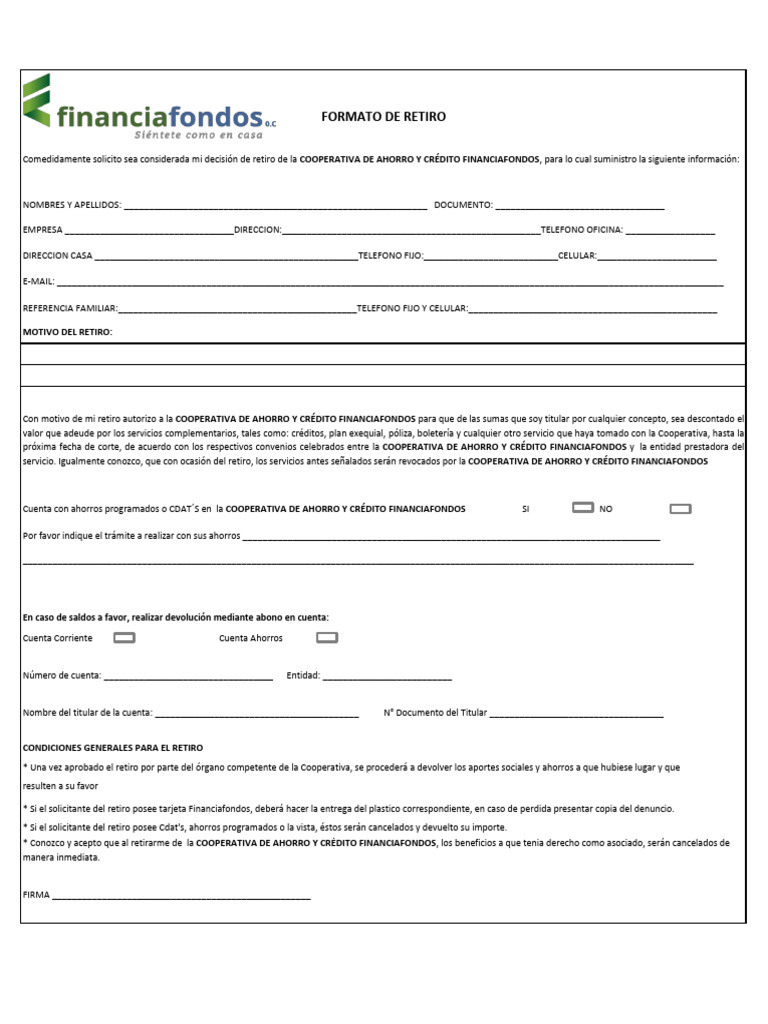 Formato Solicitud Retiro | PDF | Cooperativa | Crédito
